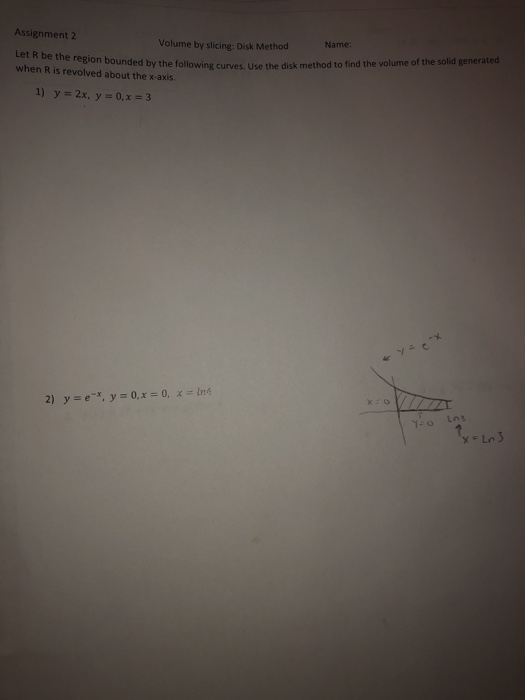 Solved Assi Volume by slicing: Disk Method Name: Let R be | Chegg.com