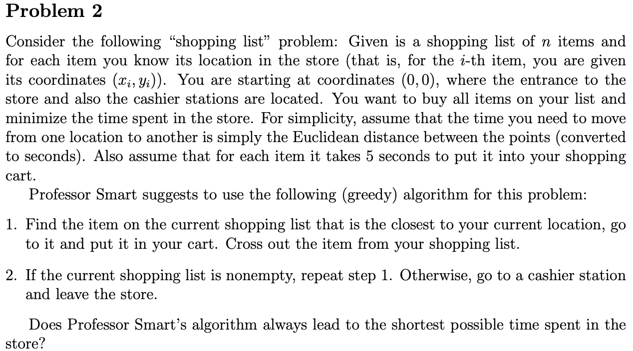 Solved Problem 2 Consider the following "shopping list” | Chegg.com