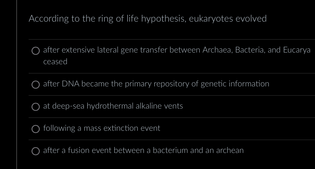 Solved According to the ring of life hypothesis, eukaryotes | Chegg.com