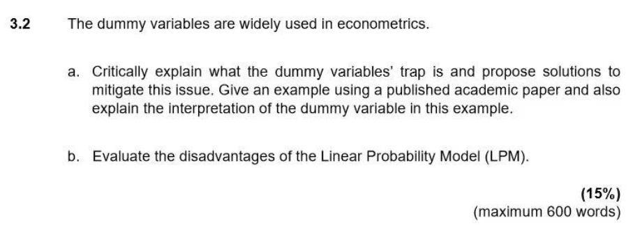 Solved 3.2 The dummy variables are widely used in | Chegg.com