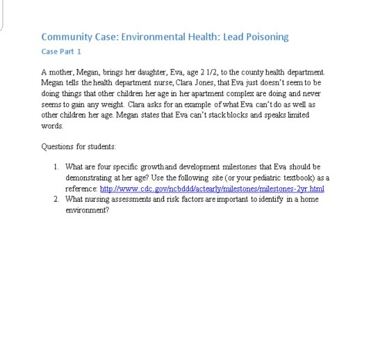 Solved Community Case: Environmental Health: Lead Poisoning | Chegg.com