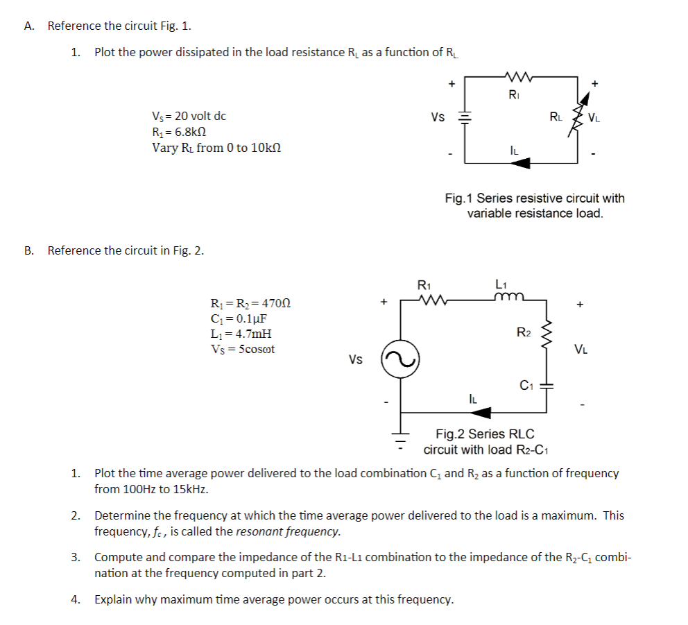 Solved A. Reference the circuit Fig. 1. 1. Plot the power | Chegg.com