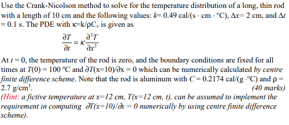 Solved Use the Crank-Nicolson method to solve for the | Chegg.com