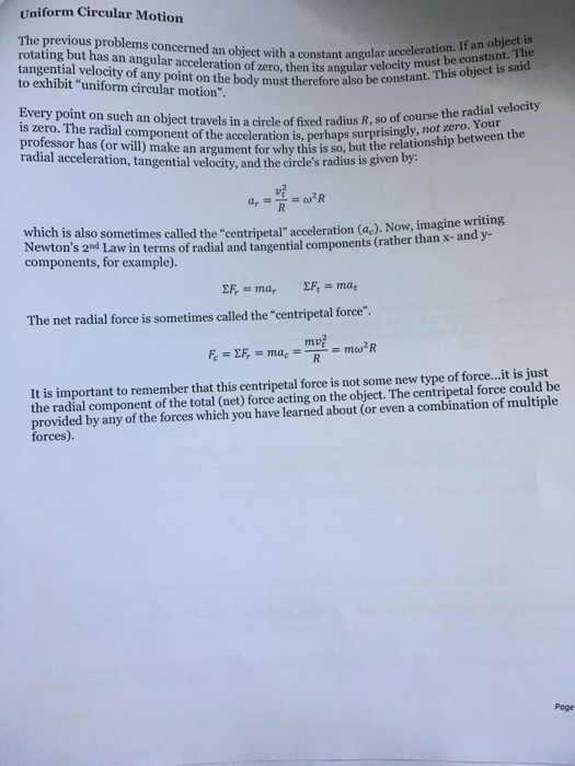 Solved Uniform Circular Motion The previous problems | Chegg.com