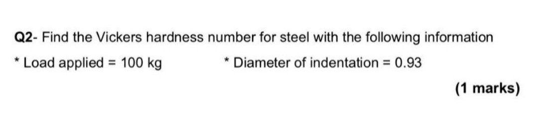 Solved Q2- Find the Vickers hardness number for steel with | Chegg.com