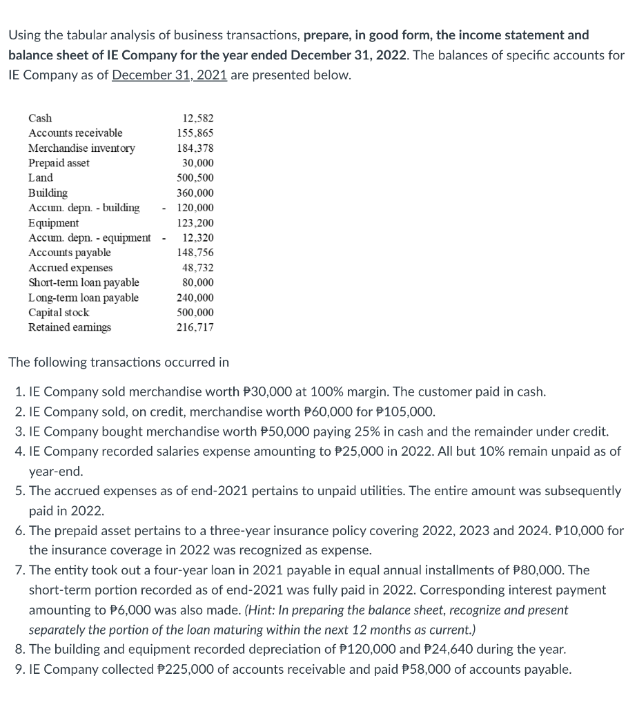 Solved Using the tabular analysis of business transactions, | Chegg.com