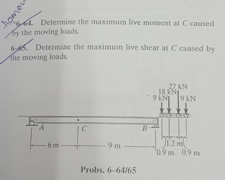Solved tomen 0644. Determine the maximum live moment at C | Chegg.com
