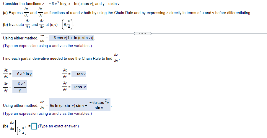 Solved Consider the functions z= -6 e* In y, x= In (ucos v), | Chegg.com