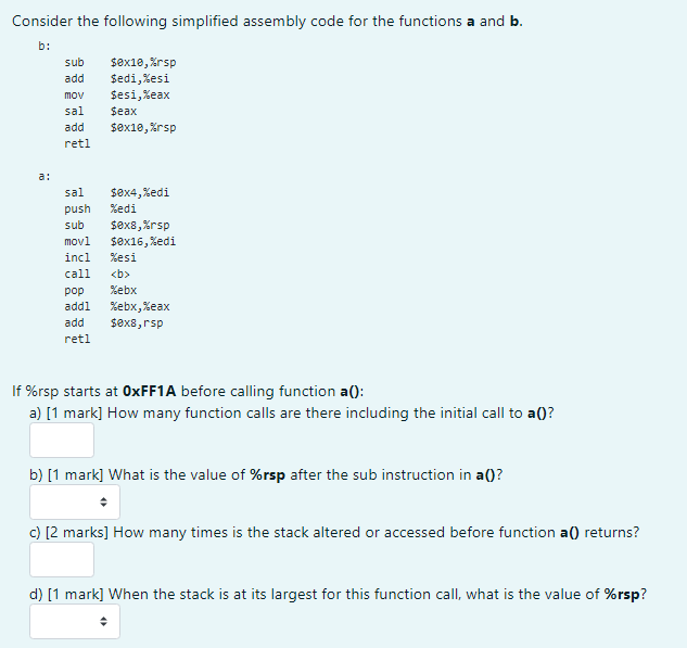 Solved Consider the following simplified assembly code for | Chegg.com