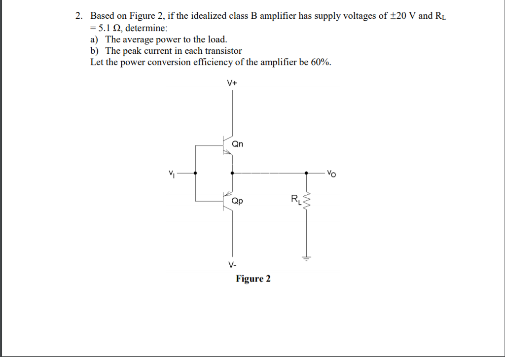Solved 2. Based on Figure 2, if the idealized class B | Chegg.com