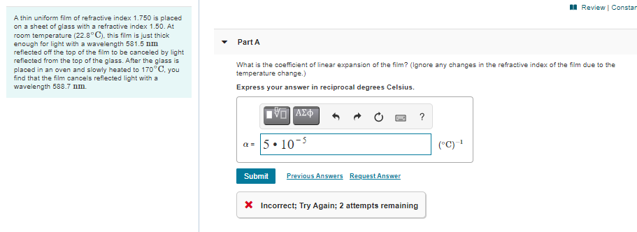 Solved A Review Constar Part A A thin uniform film of | Chegg.com