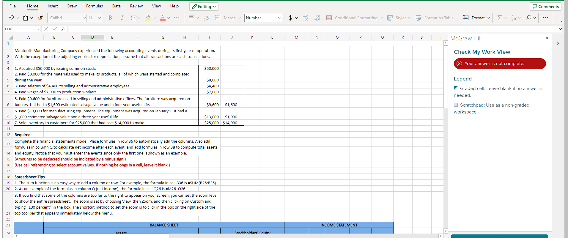 Legend Graded cell: Leave blank if no answer is | Chegg.com