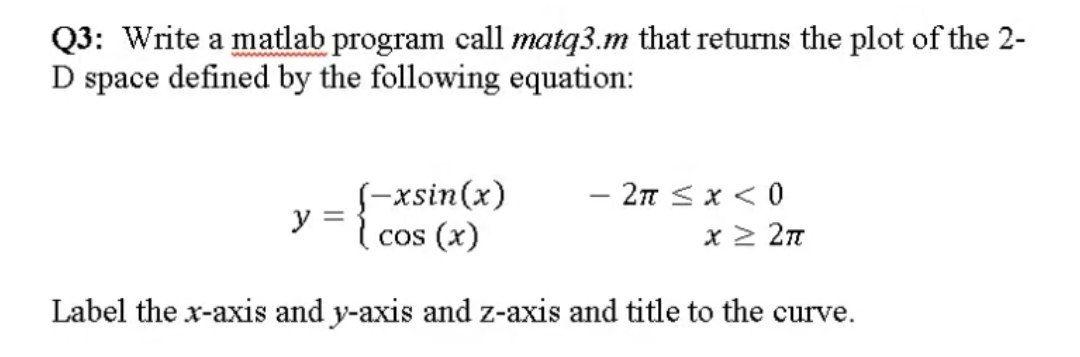 Solved Q3: Write a matlab program call matq3.m that returns | Chegg.com