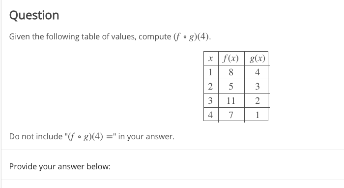 Solved Question Given the following table of values, compute | Chegg.com