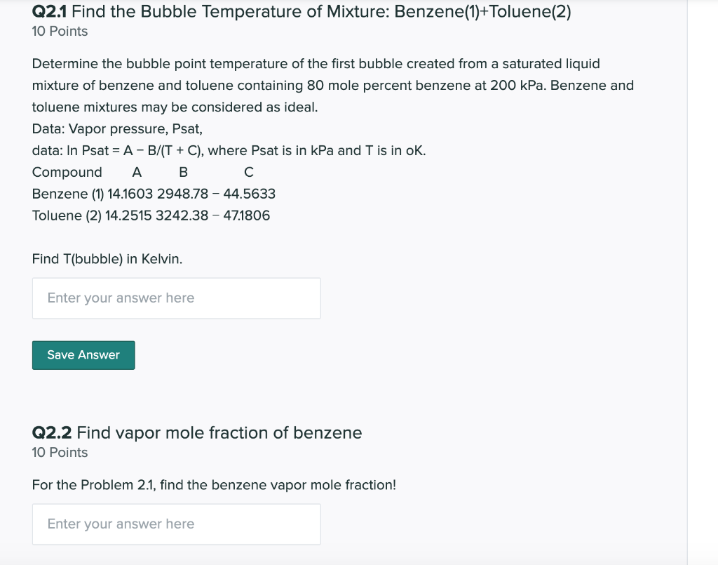 Q1.1 Find the Dew Iemperature of MIxture: | Chegg.com