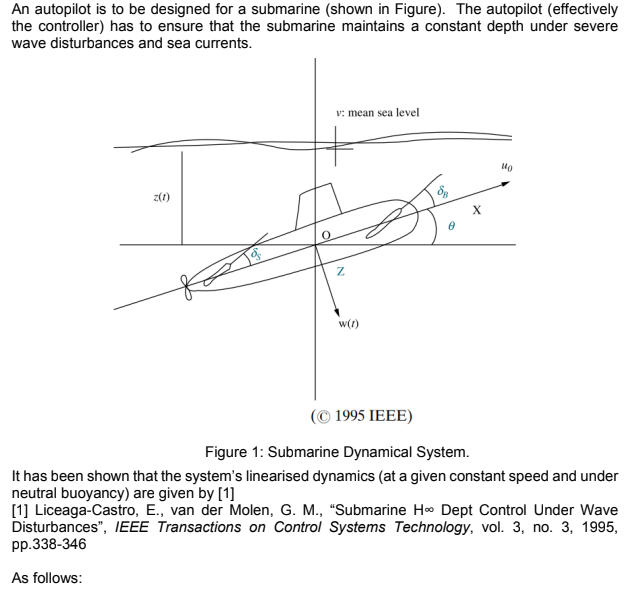 Solved An autopilot is to be designed for a submarine (shown | Chegg.com
