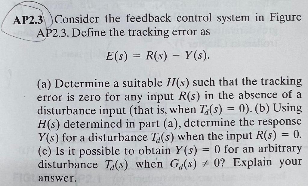 Solved FIGURE AP2.3 Feedback system with a disturbance | Chegg.com