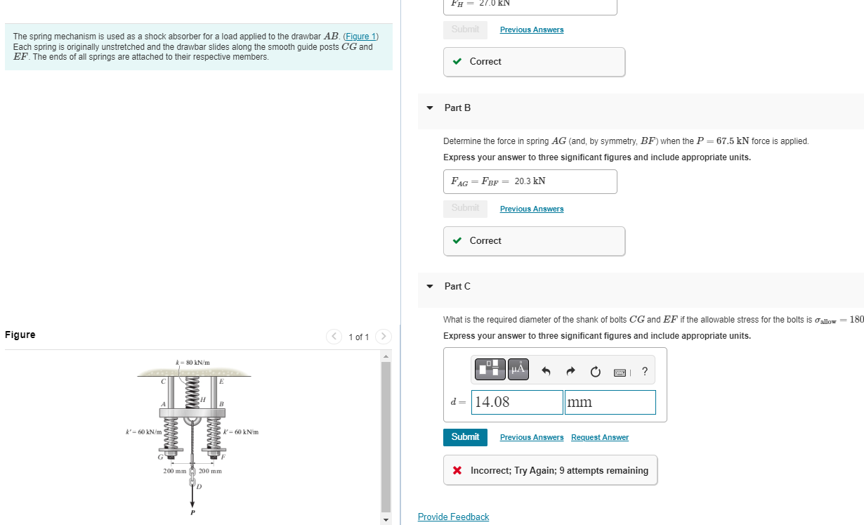 Solved The spring mechanism is used as a shock absorber for | Chegg.com