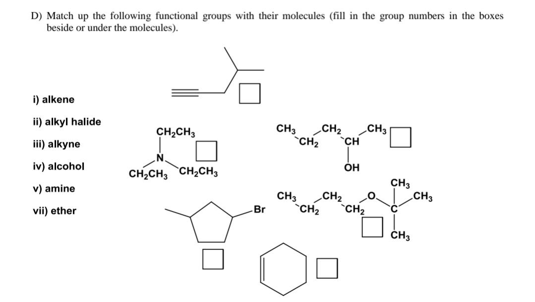 Solved D) Match up the following functional groups with | Chegg.com