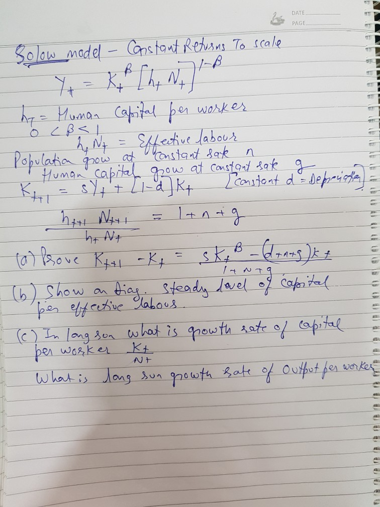 Solved DATE PAGE B n Solow model - Constant Returns to scale | Chegg.com