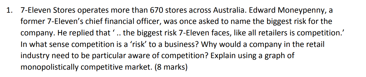Solved 1. 7-Eleven Stores operates more than 670 stores | Chegg.com