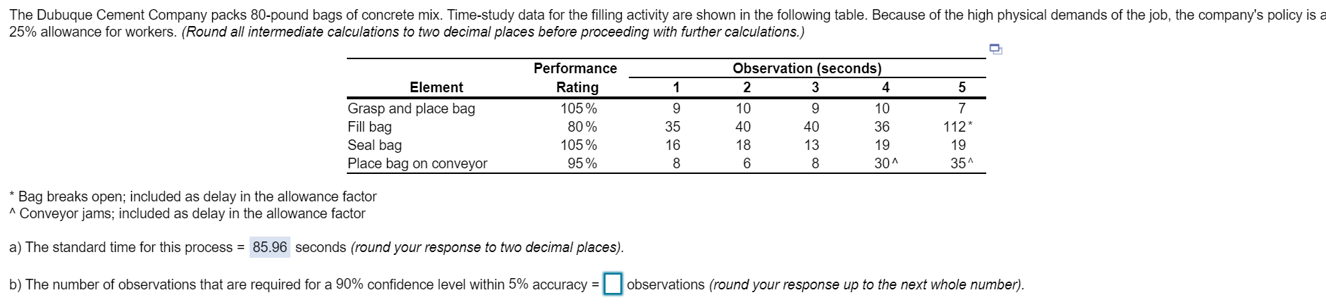 Solved The Dubuque Cement Company packs 80-pound bags of | Chegg.com