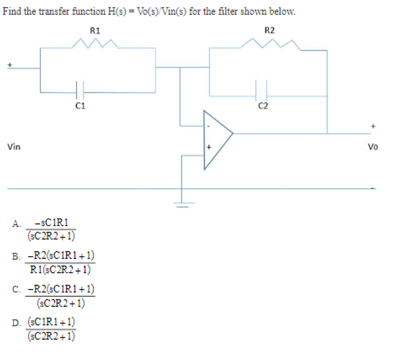 Solved Find the transfer function H(s) = Vo(s)/Vin(s) for | Chegg.com