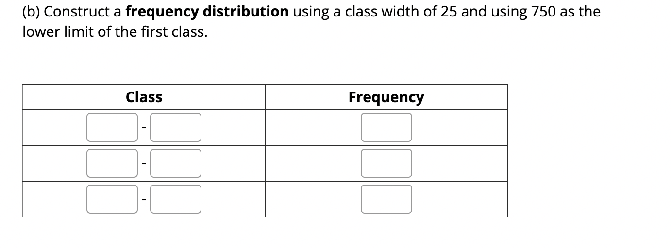 Solved (b) Construct a frequency distribution using a class | Chegg.com