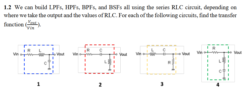 Solved 1.2 We can build LPFs, HPFs, BPFs, and BSFs all using | Chegg.com