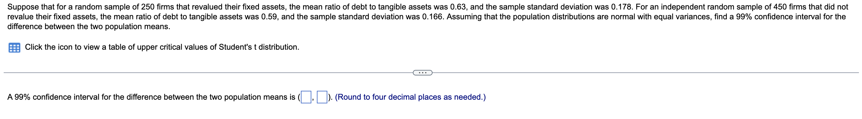 Solved difference between the two population means. Click | Chegg.com