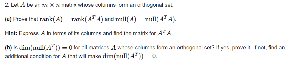 Solved 2. Let A be an m×n matrix whose columns form an | Chegg.com