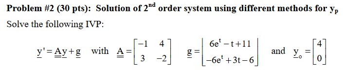 Solved Problem \#2 (30 pts): Solution of 2nd order system | Chegg.com