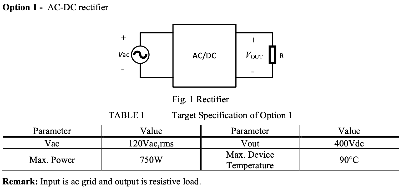 Solved Option 1 - AC-DC rectifier + + Vac AC/DC VOUT R Fig. | Chegg.com