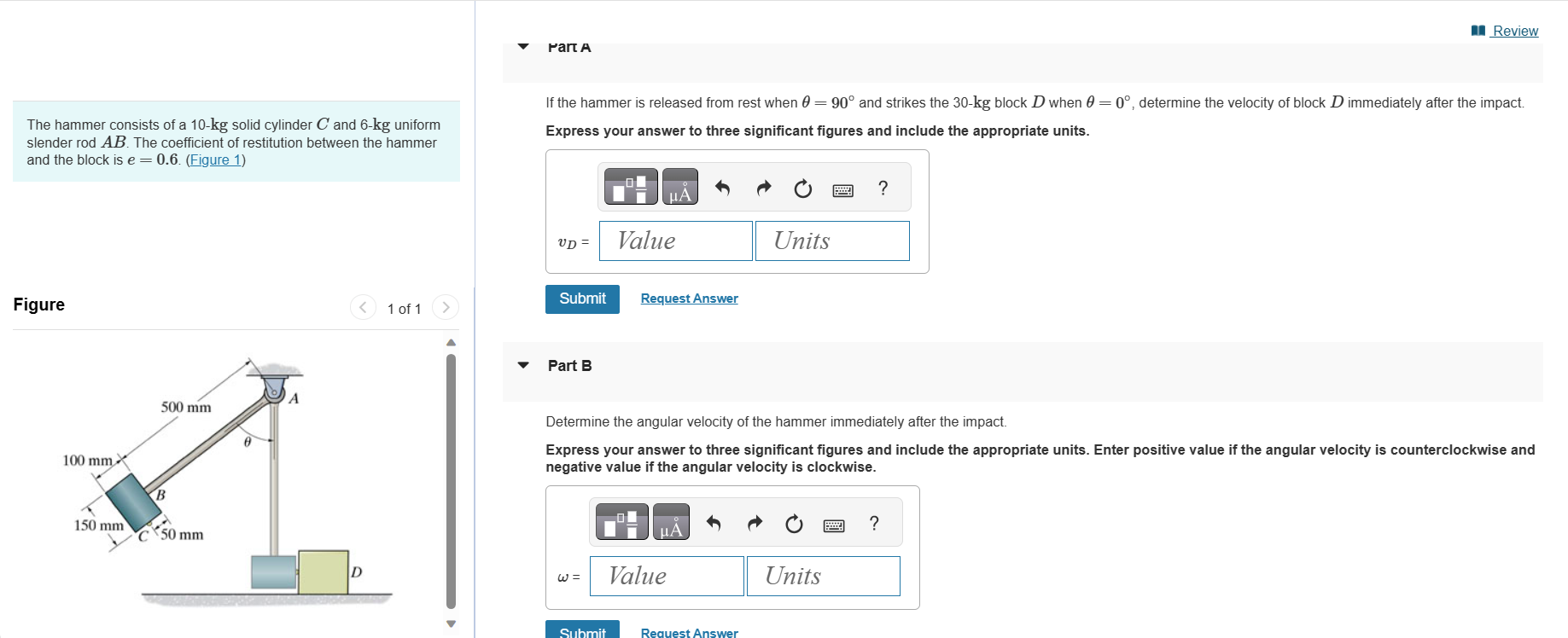 Solved The hammer consists of a 10−kg solid cylinder C and 6 | Chegg.com
