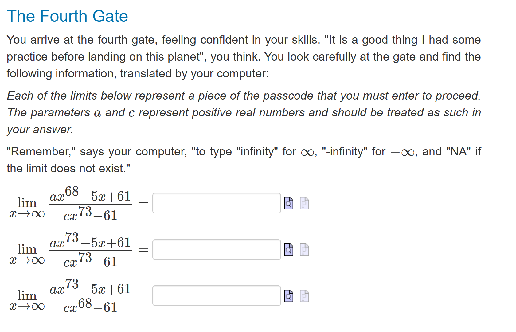 Solved You arrive at the fourth gate, feeling confident in | Chegg.com