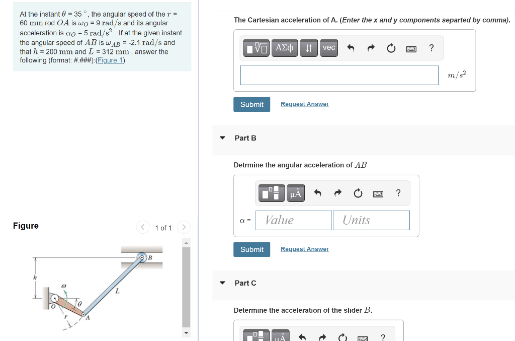 Solved The Cartesian acceleration of A. (Enter the x and y | Chegg.com