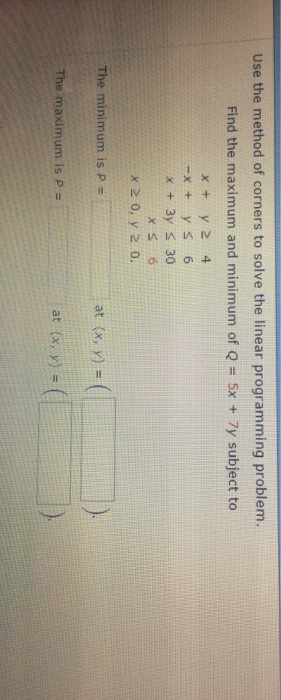 Solved Use the method of corners to solve the linear | Chegg.com