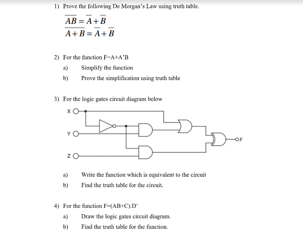 Solved 1) Prove the following De Morgan's Law using truth | Chegg.com