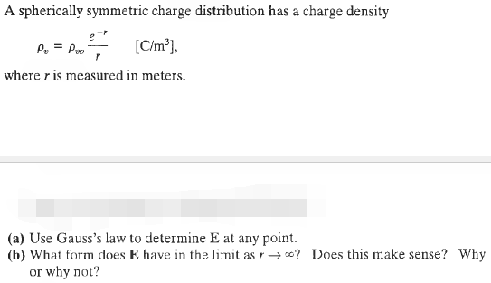 Solved A spherically symmetric charge distribution has a | Chegg.com
