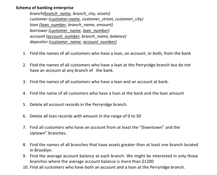 Solved Using the BANK model, and using SQL statements, make | Chegg.com