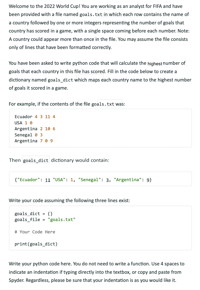 Solved Welcome to the 2022 World Cup! You are working as an | Chegg.com