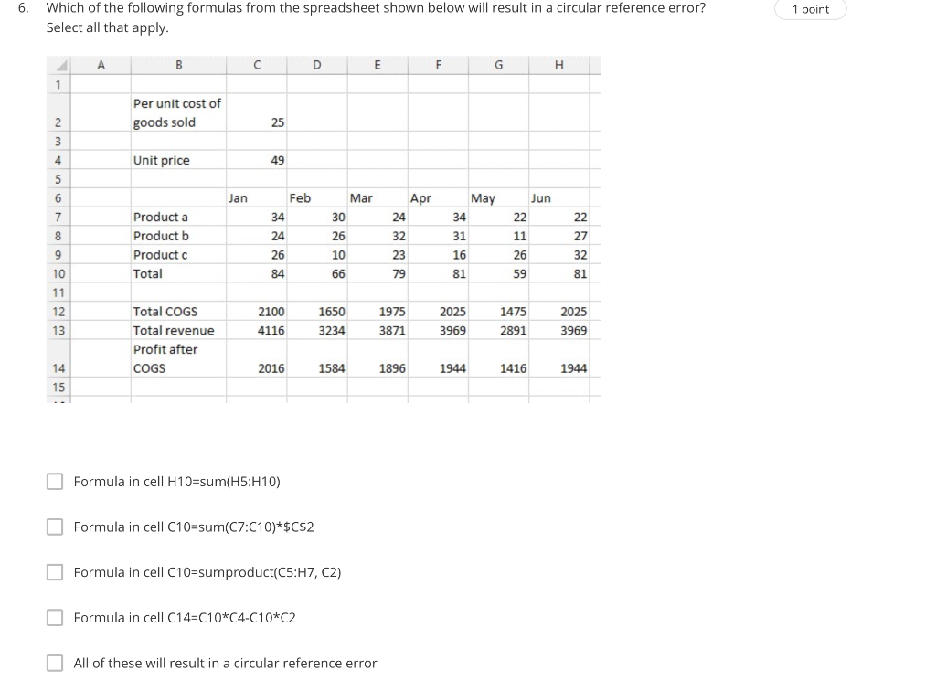 Solved 6. Which of the following formulas from the | Chegg.com
