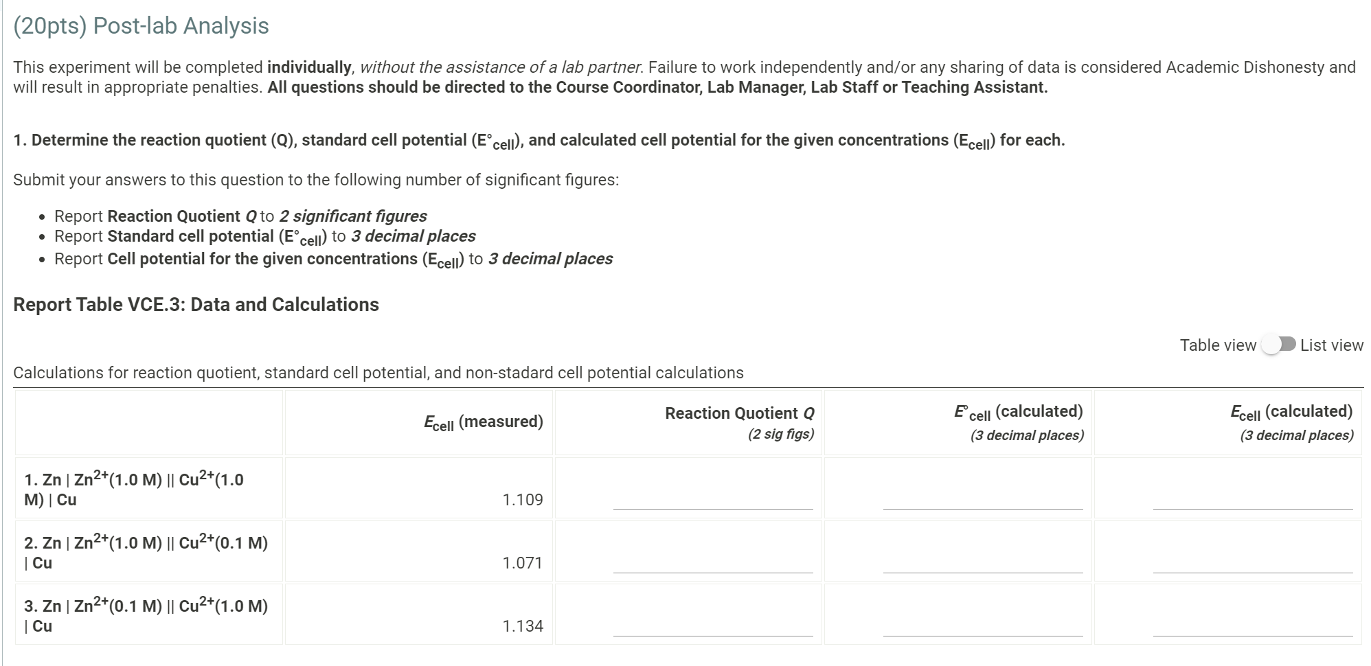 Solved This experiment will be completed individually, | Chegg.com