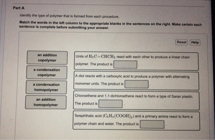 Solved Part A Identify the type of polymer that is formed | Chegg.com