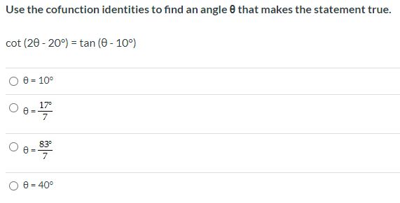 Solved Write in terms of the cofunction of a complementary | Chegg.com