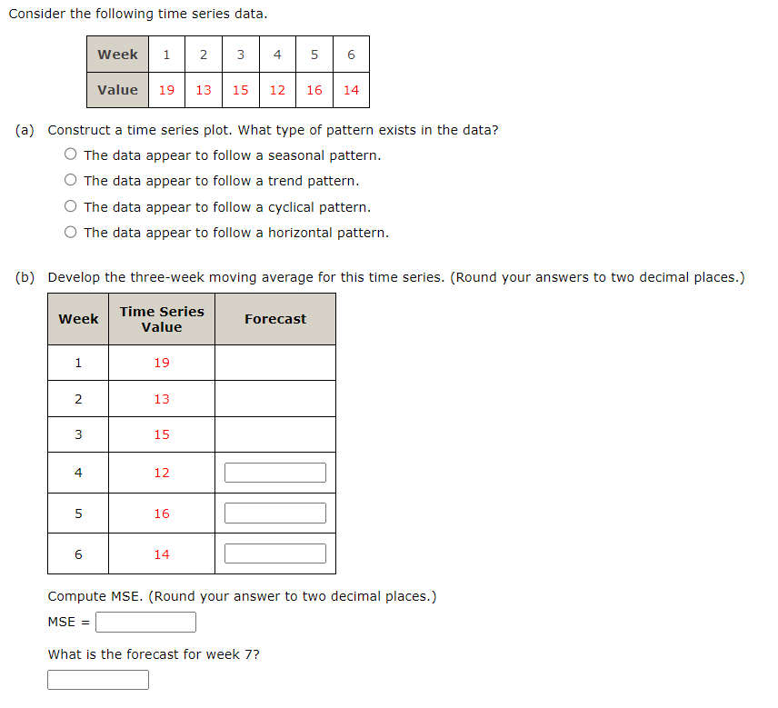 Solved Consider the following time series data. (a) | Chegg.com