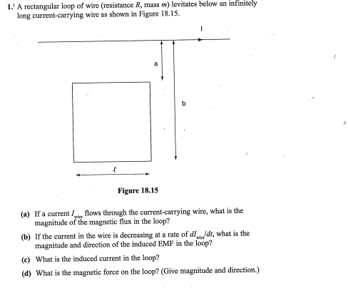 Solved 1. 1 A rectangular loop of wire (resistance R, mass m | Chegg.com