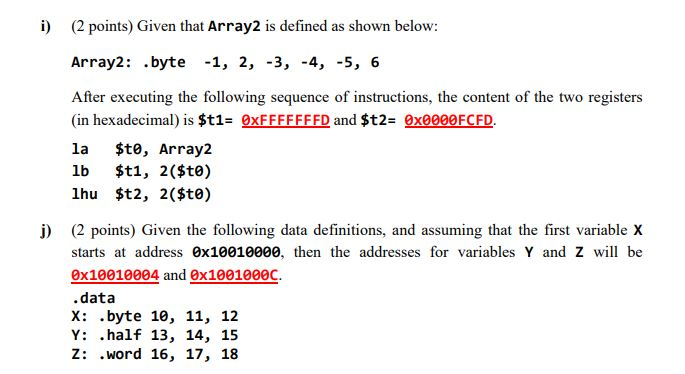 Solved i) (2 points) Given that Array2 is defined as shown | Chegg.com
