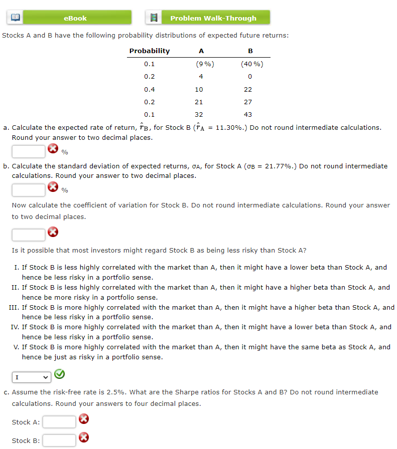 Solved Stocks A and B have the following probability | Chegg.com