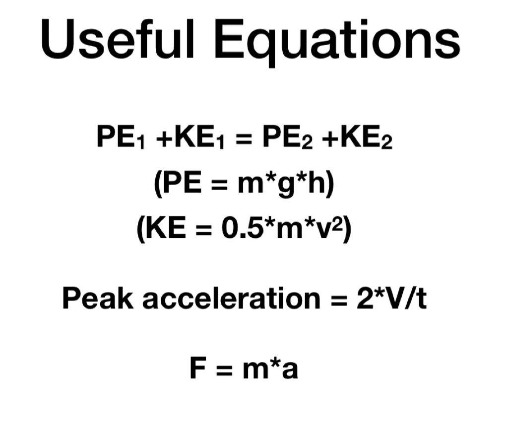 Useful Equations PE1 +KE1 = PE2 +KE2 (PE = m*g*h) (KE | Chegg.com